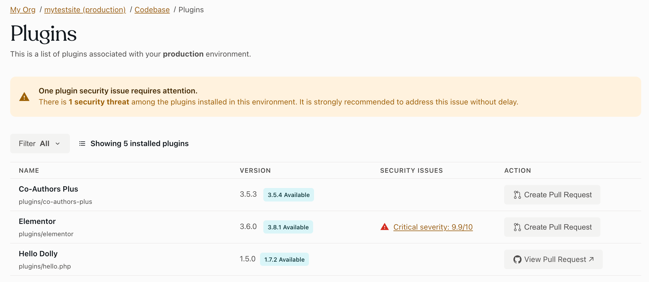 VIP Dashboard Plugins panel · WordPress VIP Documentation